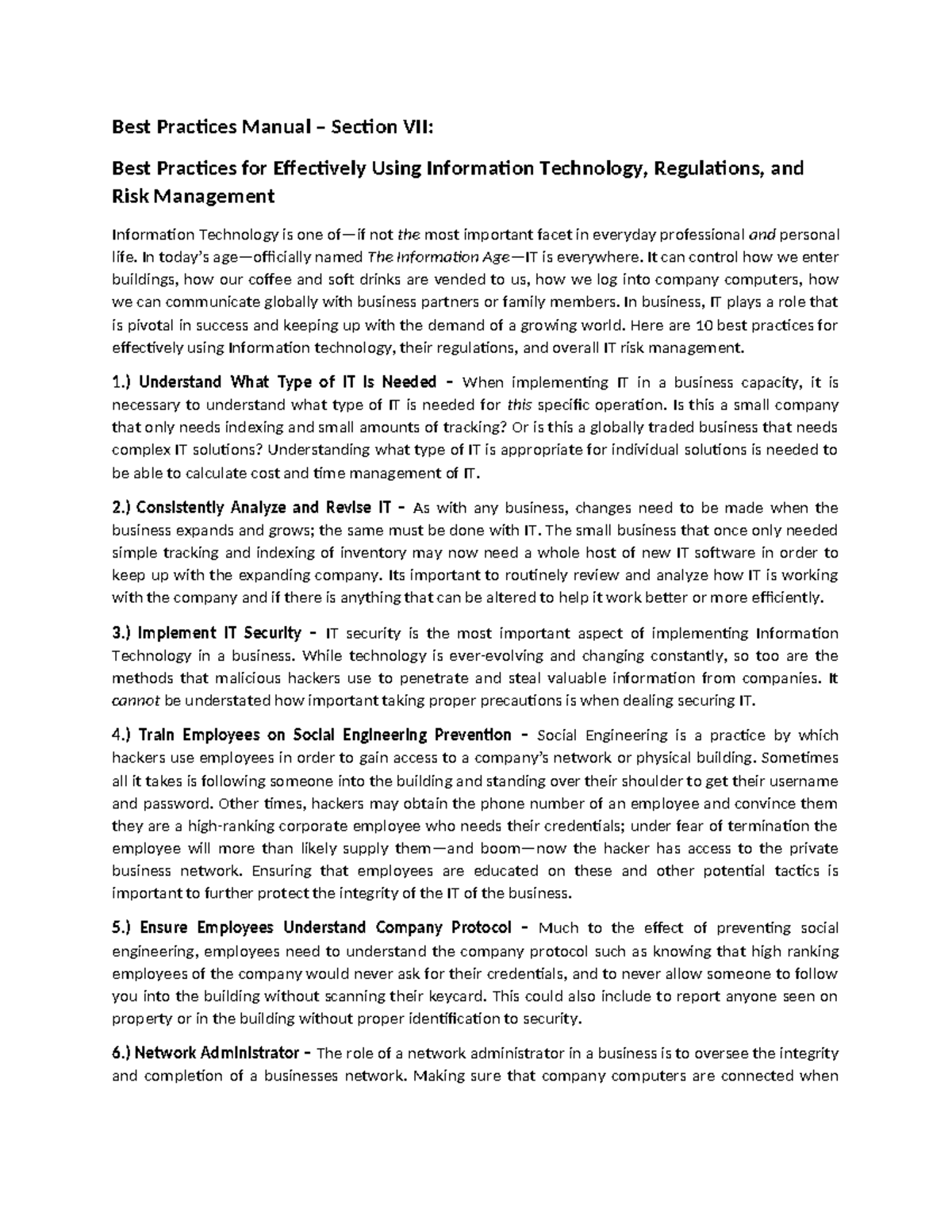 Best Practices Manual - Section VII - Best Practices Manual – Section ...