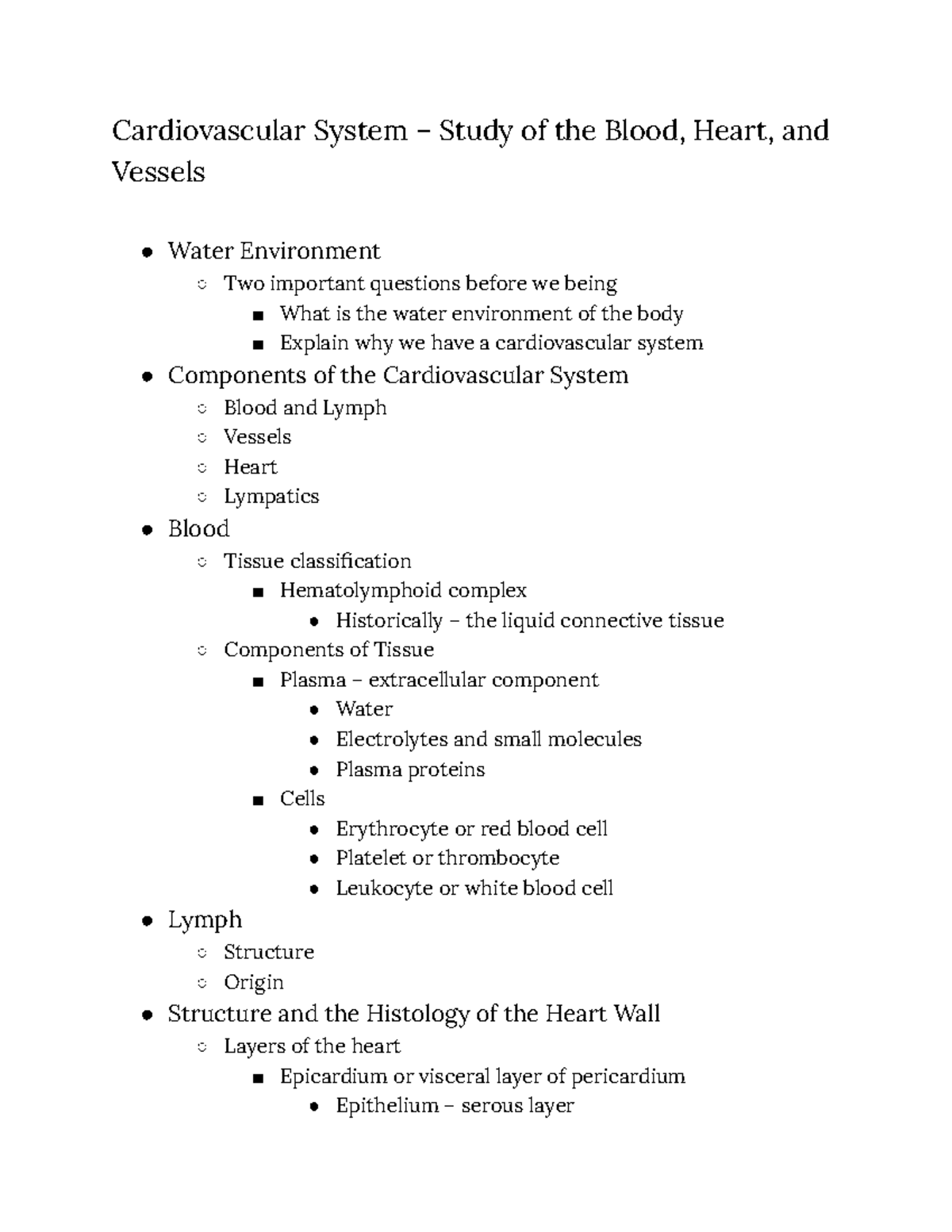 Anatomy Program Lecture Notes 6 - Cardiovascular System – Study of the ...