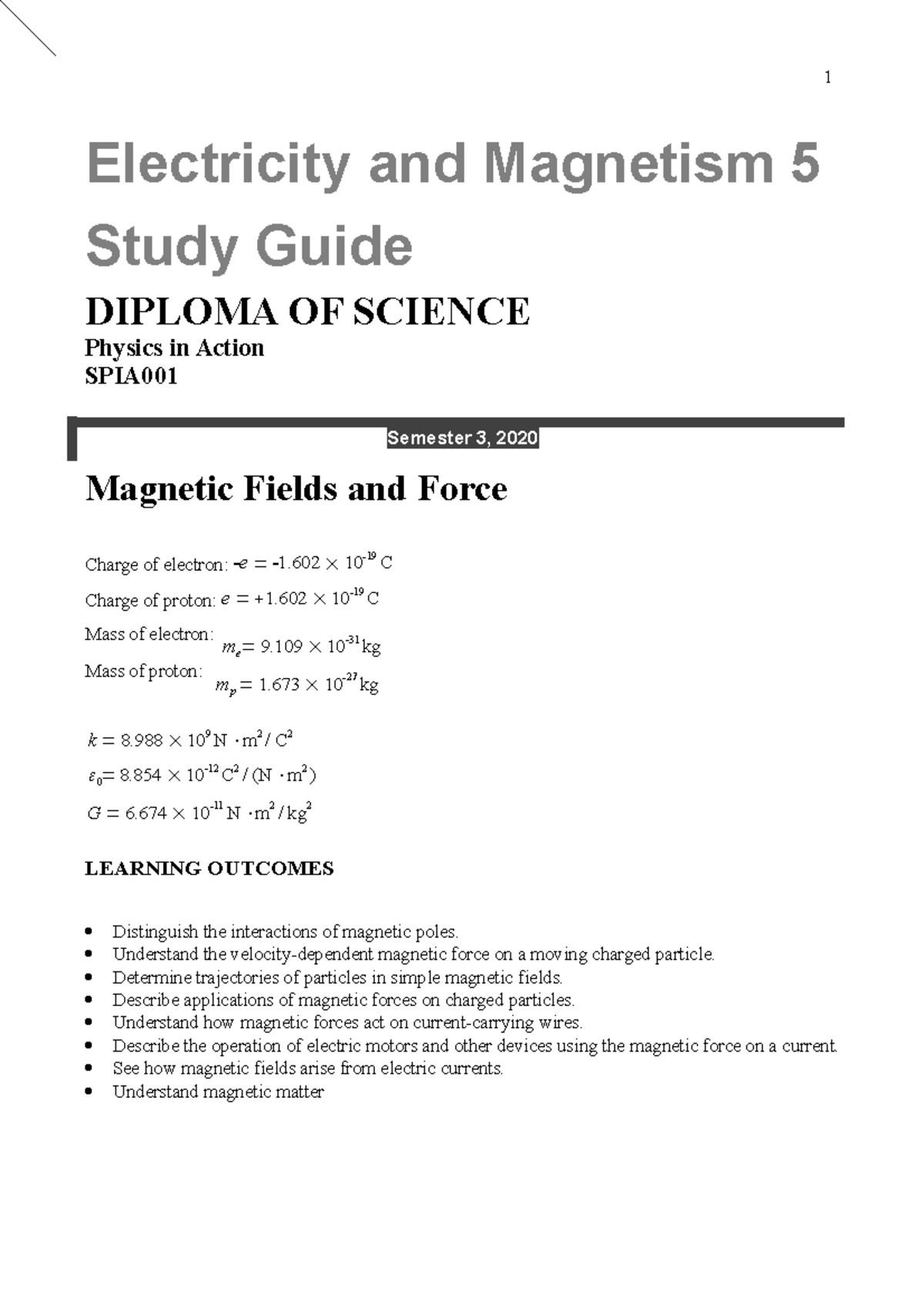 Electricity Magnetism 04 Magnetic Fields and Forces - 1 Semester 3 ...