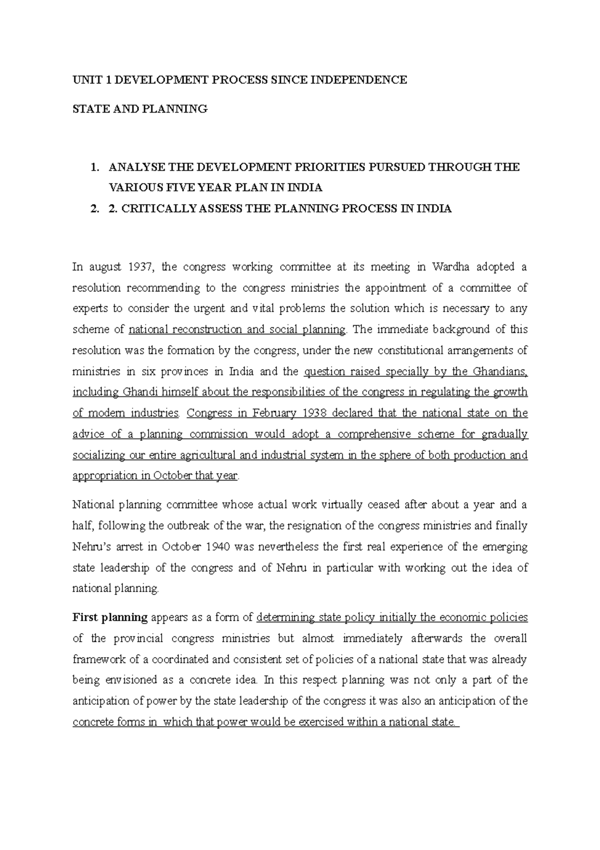 UNIT 1 Development Process Since Independence - UNIT 1 DEVELOPMENT ...