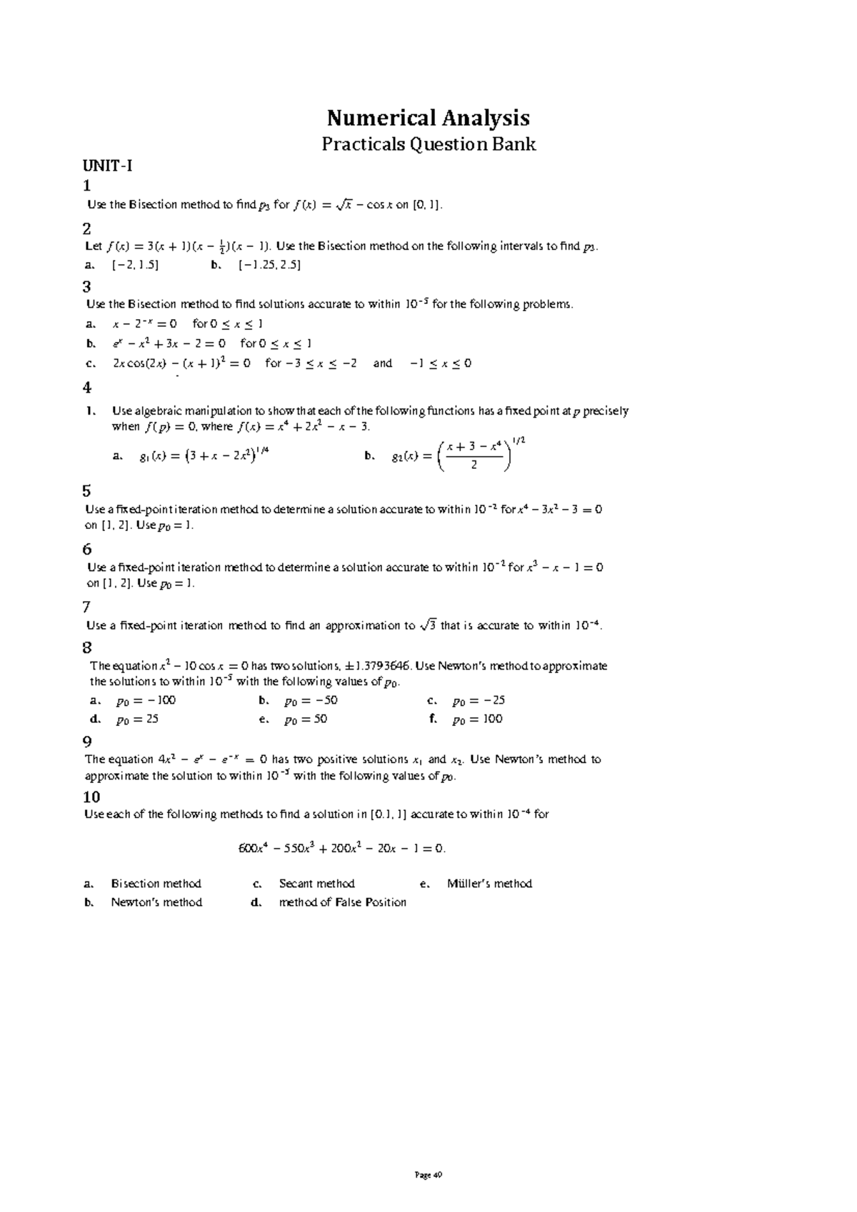 B.Sc Mathematics CBCS - Numerical Analysis Practicals Question Bank ...