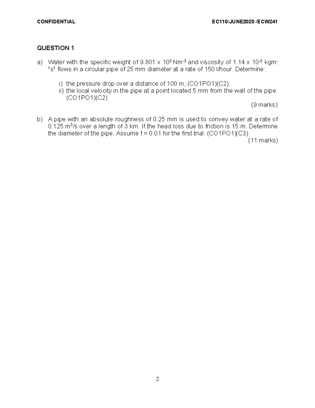Question Test 3 ECW241 13062020 SV - CONFIDENTIAL EC110/JUNE2020 /ECW 2 ...