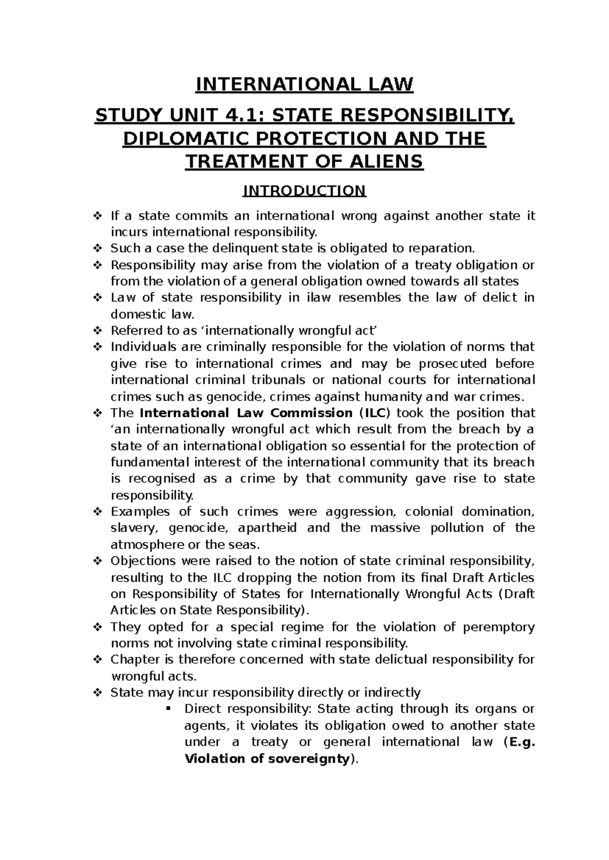 International LAW Test 3 Notes - INTERNATIONAL LAW STUDY UNIT 4: STATE ...