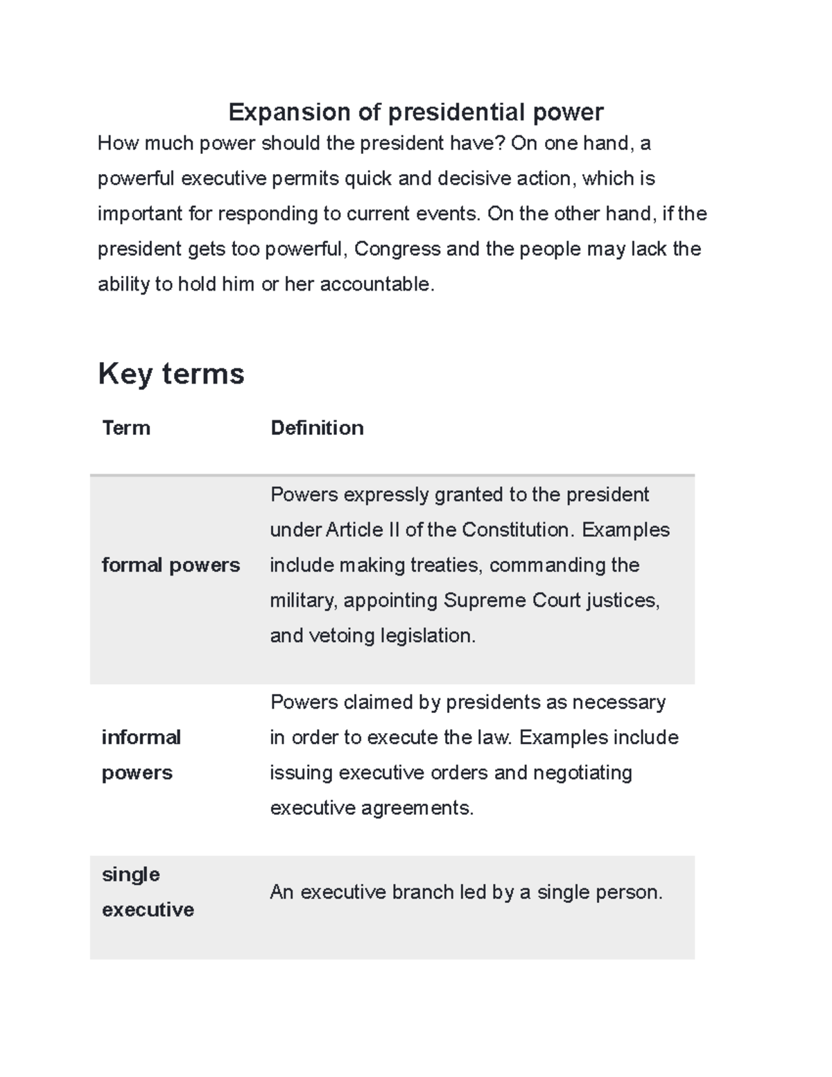 Expansion of presidential power - On the other hand, if the president ...