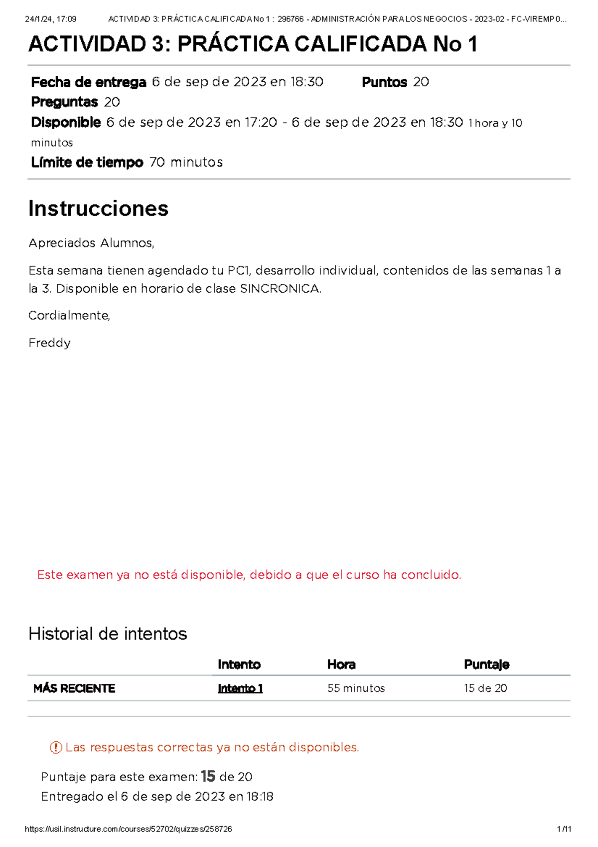 Admin PC 1 - Práctica desarrollada - ACTIVIDAD 3: PRÁCTICA CALIFICADA No 1 Fecha de entrega 6 de ...