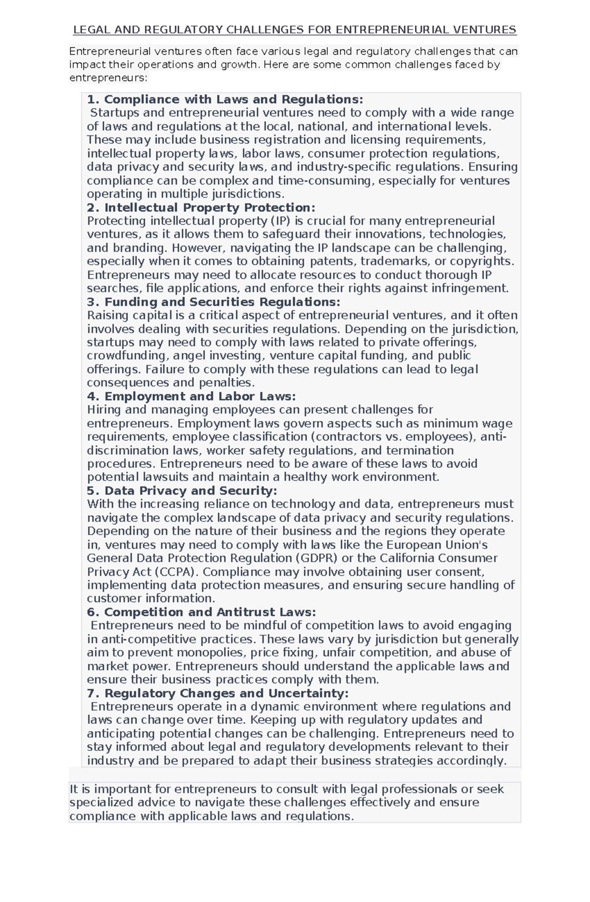 Midterm-Lesson-2 - LEGAL AND REGULATORY CHALLENGES FOR ENTREPRENEURIAL ...