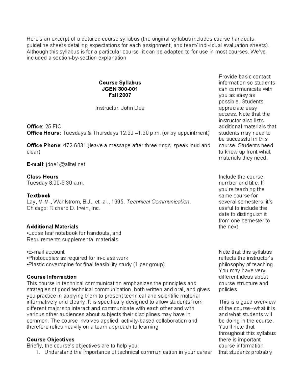 Syllabus Sample - Here’s an excerpt of a detailed course syllabus (the ...