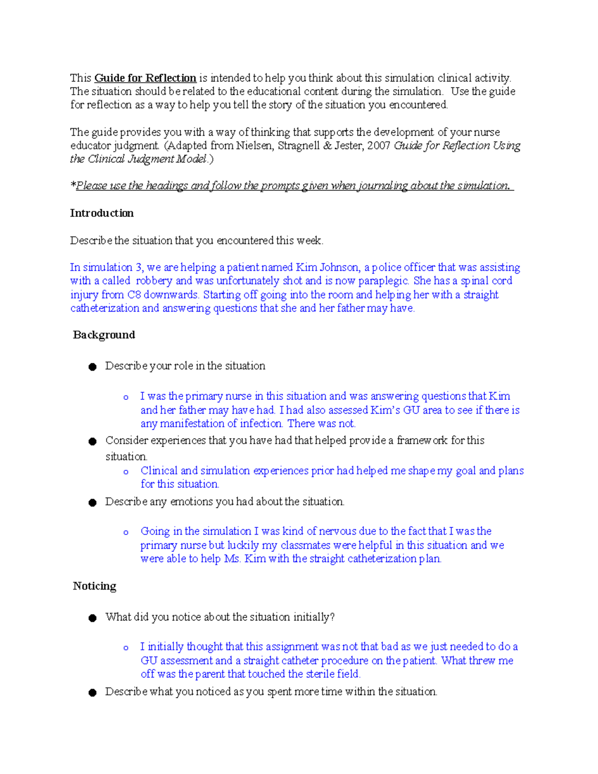 Sim Reflective Journal - This Guide for Reflection is intended to help ...