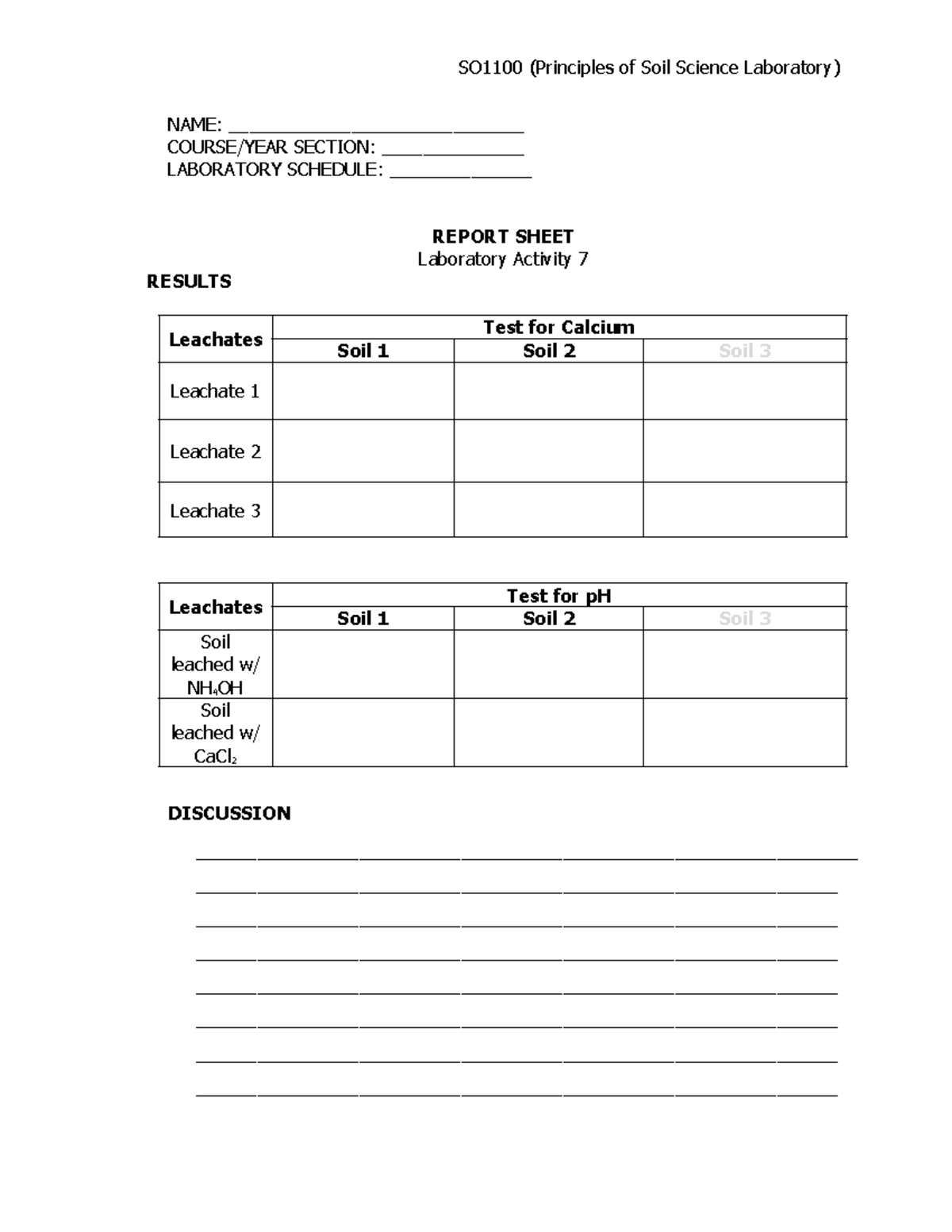 Laboratory Activity 7 Report Sheet - SO1100 (Principles of Soil Science ...