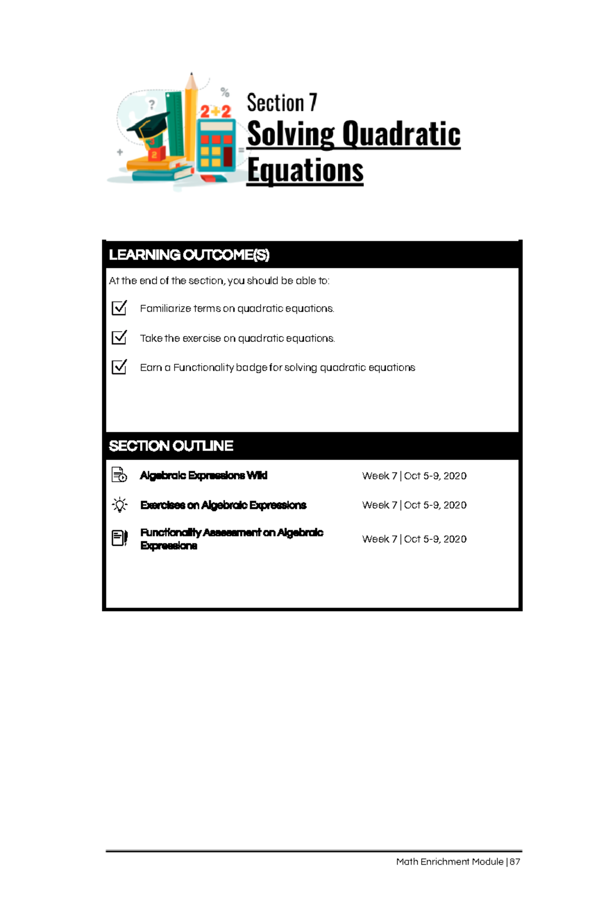 M7 Solving Quadratic Equations - Google Docs - LEARNING OUTCOME(S) At ...