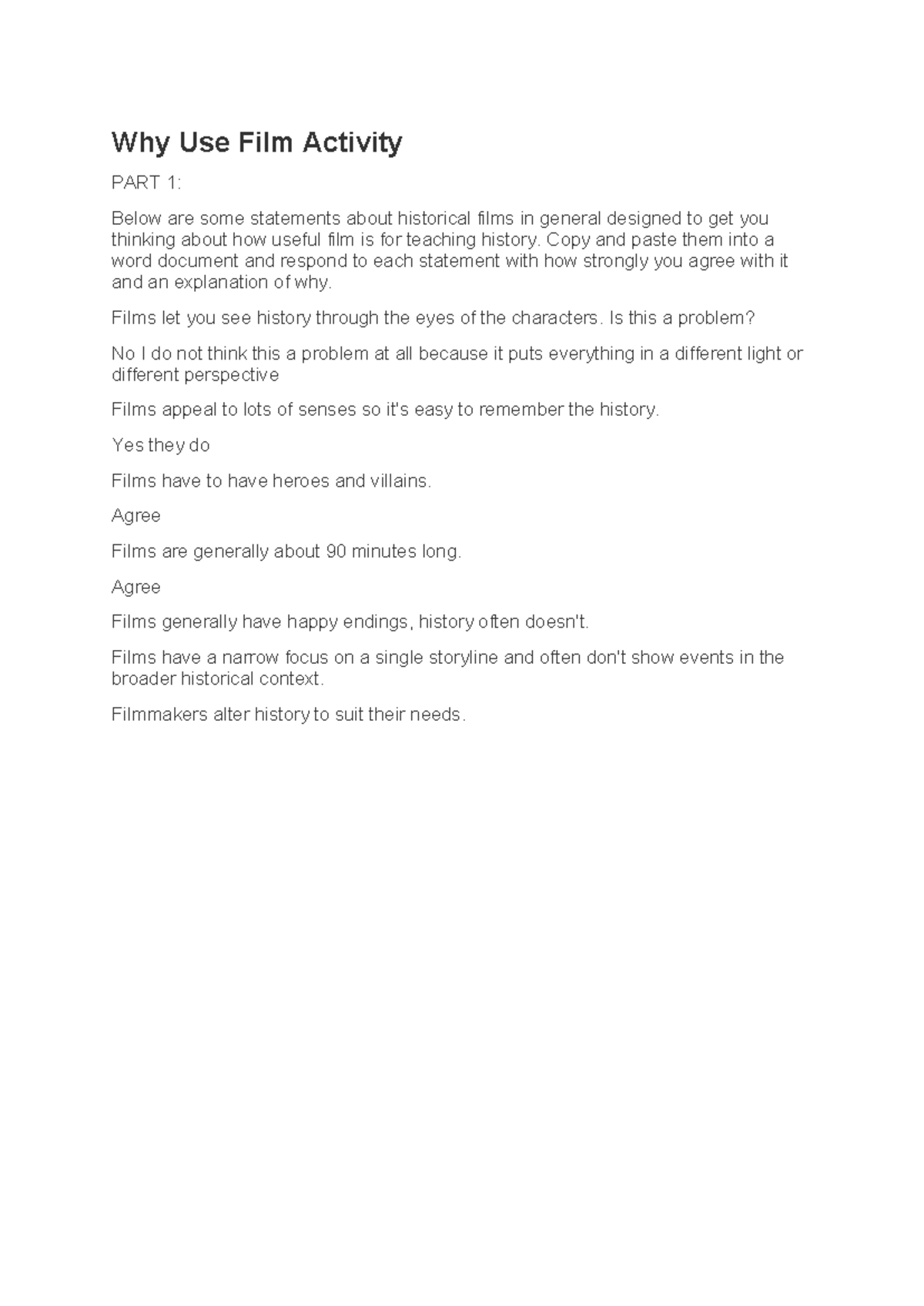 WHY USE FILM - doc is about WHY USE FILM - Why Use Film Activity PART 1 ...