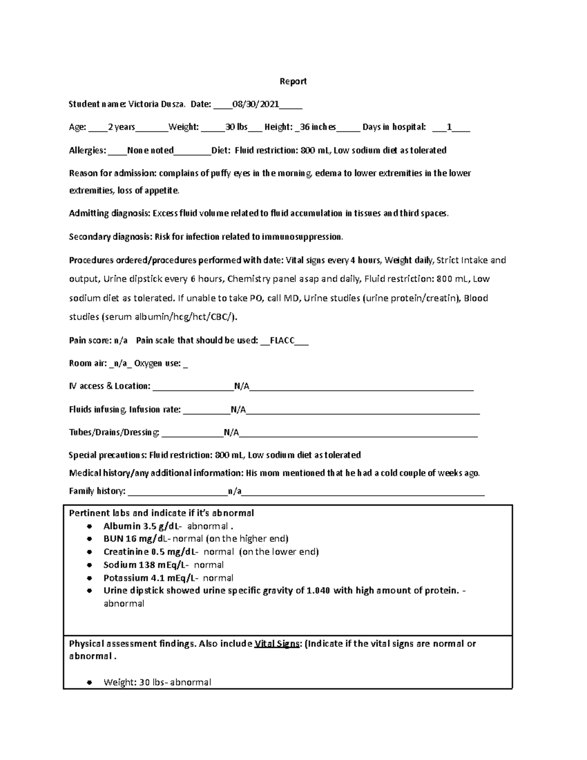 Care plan for cystic fibrosis - Report Student name: Victoria Dusza ...