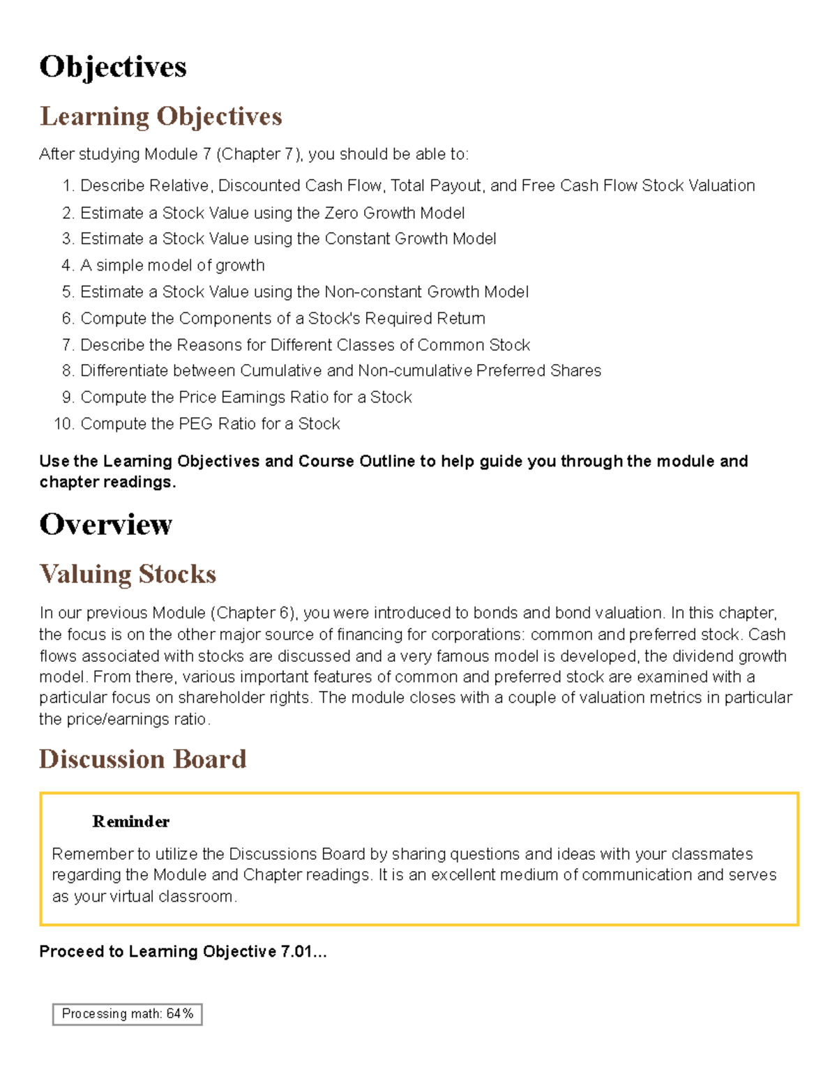 CFIN300, Module 7 - Objectives - Objectives Learning Objectives After studying Module 7 (Chapter ...
