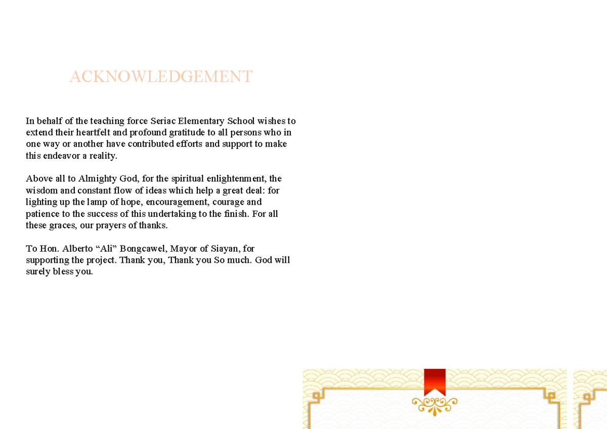 Turn over program 2 - ACKNOWLEDGEMENT In behalf of the teaching force ...