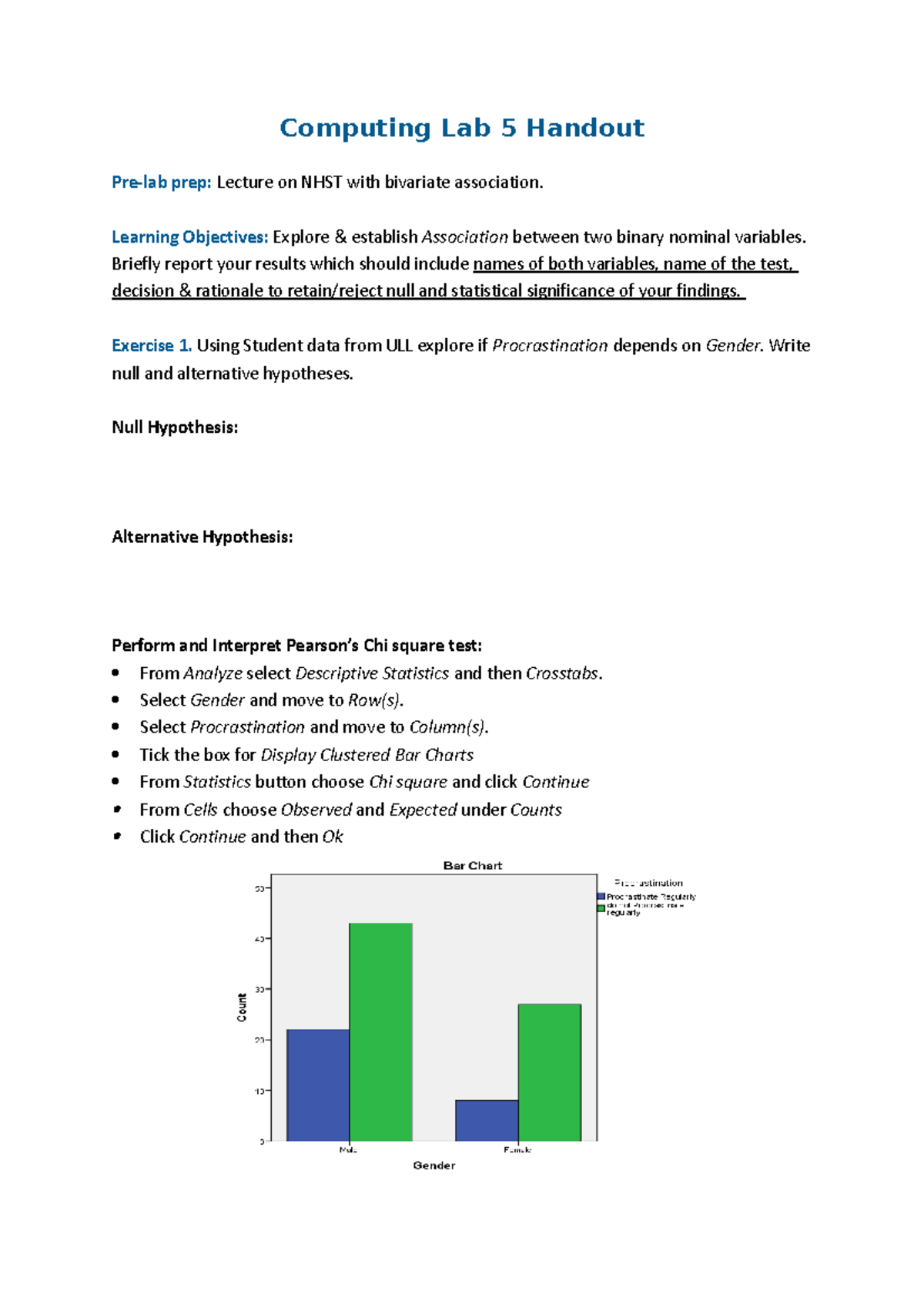 Computing Lab 5 Handout - Computing Lab 5 Handout Pre-lab prep: Lecture on NHST with bivariate ...