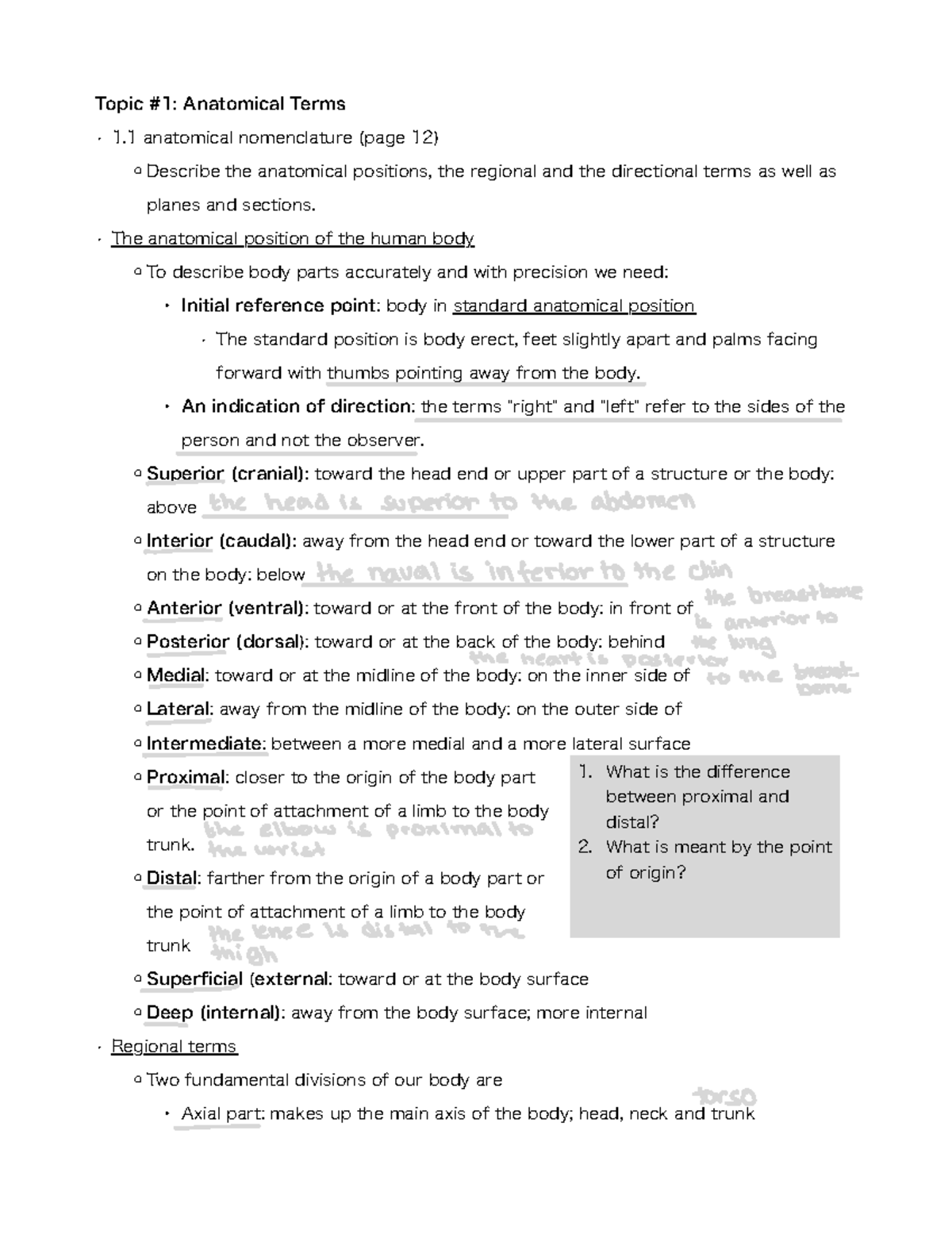 Topic #1 - Lecture notes Anatomical Terms - ANP1106 ...