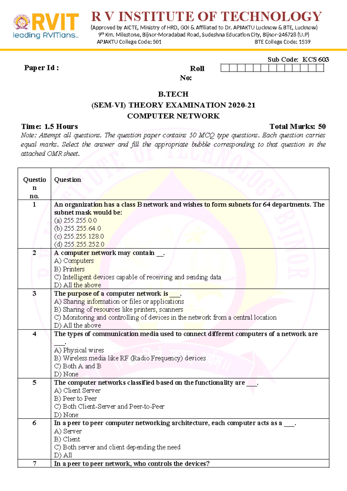 KCS 603 Model Paper - (Approved by AICTE, Ministry of HRD, GOI ...