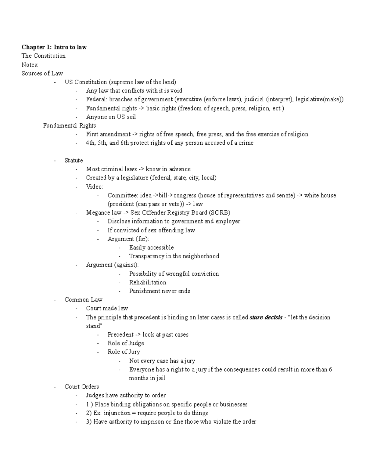 LA245 study guide - Chapter 1: Intro to law The Constitution Notes ...