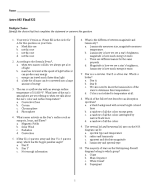 Astro Test 3 2022-2023 - Actual Test given by Professor; great practice ...