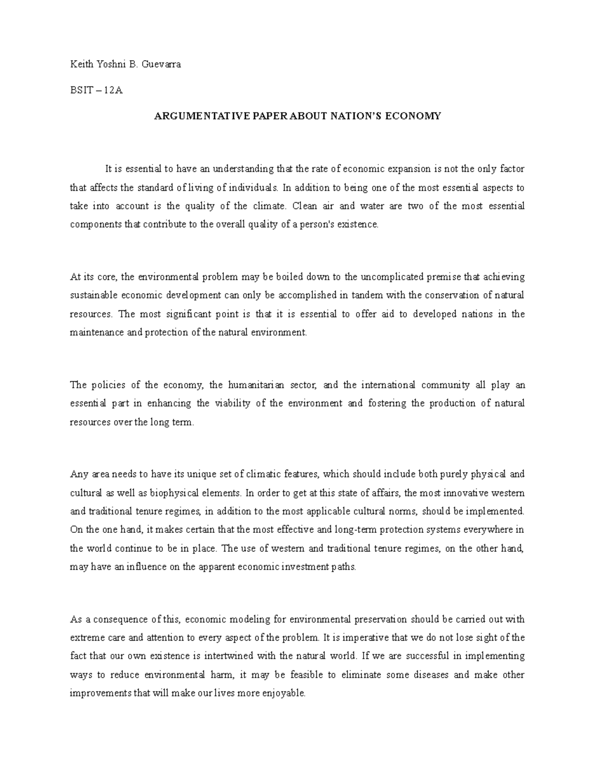 Argumentative Essay - 1231235t1wdasdg - Keith Yoshni B. Guevarra BSIT ...