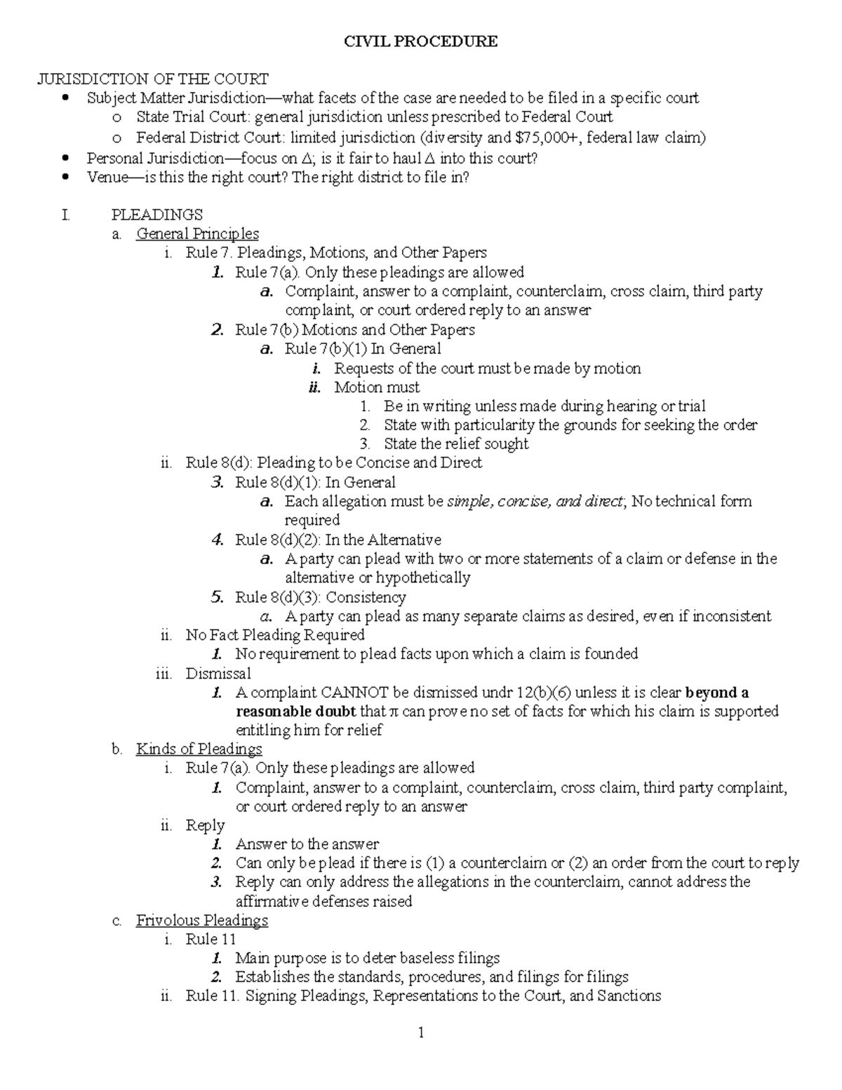 Civil Procedure updated - CIVIL PROCEDURE JURISDICTION OF THE COURT ...