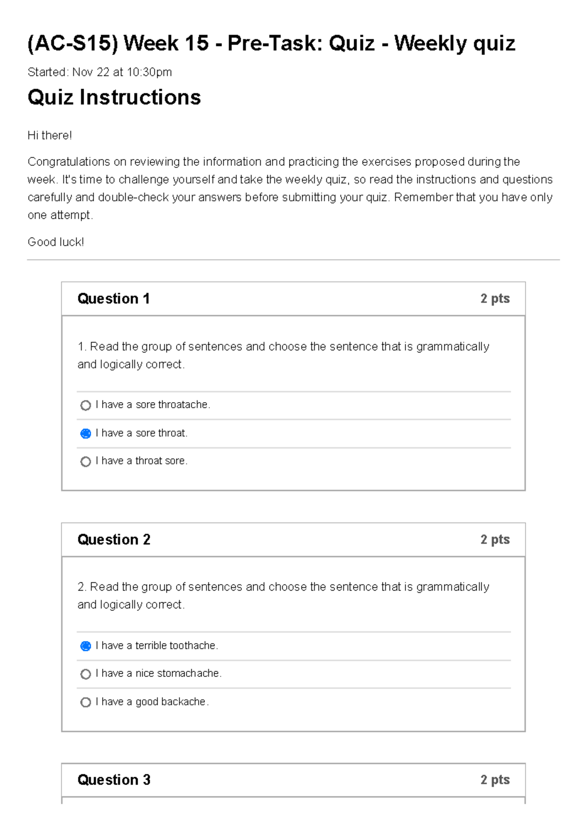 Quiz (AC-S15) Week 15 - Pre-Task Quiz - Weekly quiz - (AC-S15) Week 15 ...