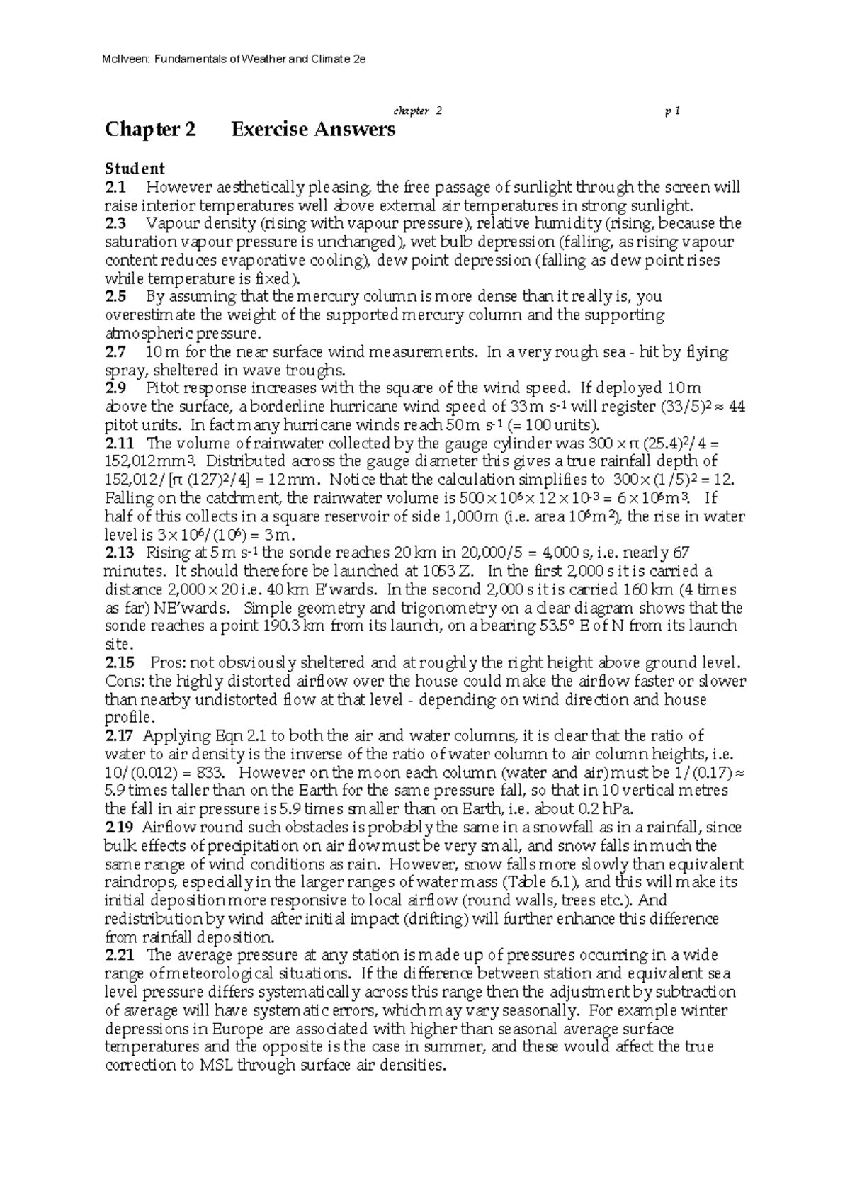 Chapter 2 student - Chapter 2 Exercise Answers Student 2 However ...