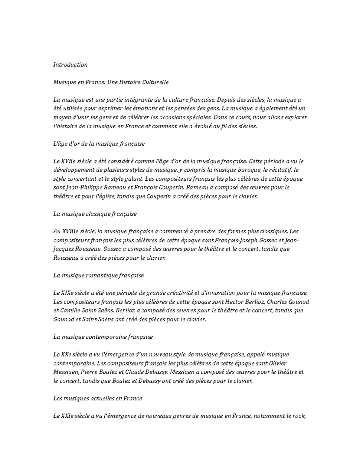Music Study Notes - Introduction Musique en France: Une Histoire ...