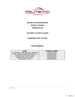 Report Assignment 2 GP 4 - POLITEKNIK KOTA KINABALU JALAN POLITEKNIK ...