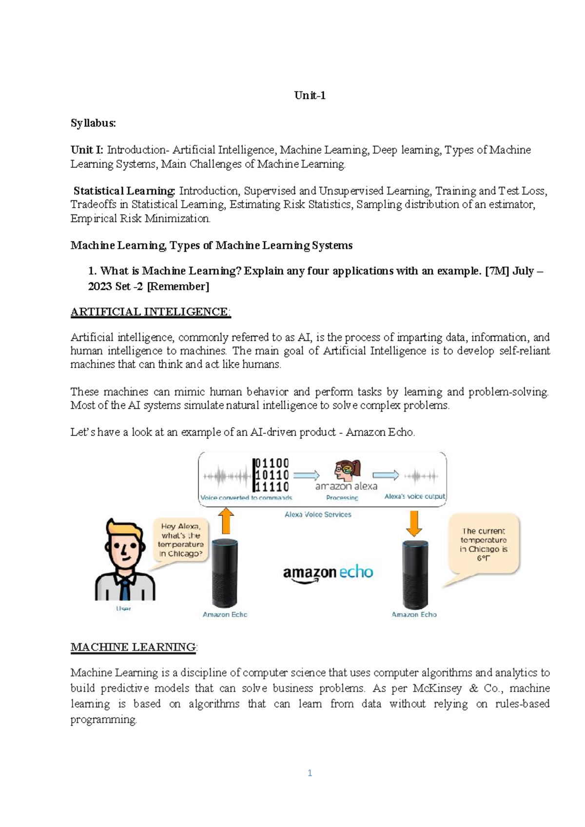 1.Unit 1 ML Q&A - Unit- Syllabus: Unit I: Introduction- Artificial ...