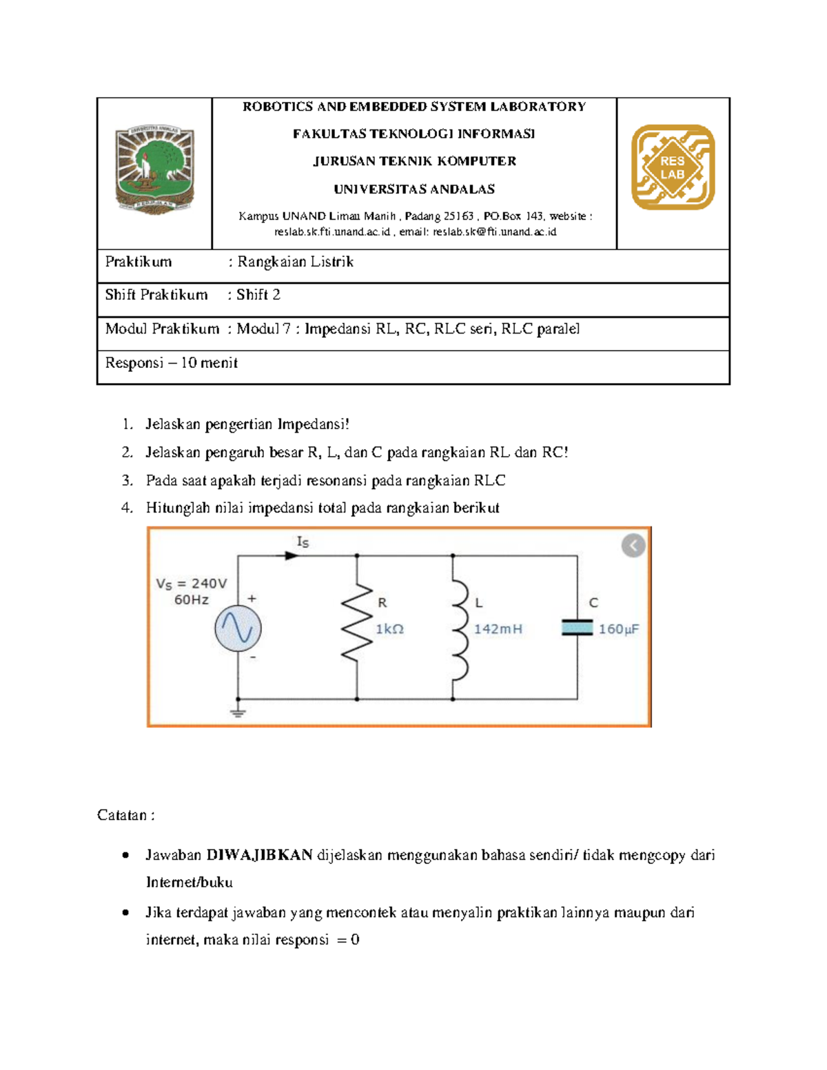 Responsi Modul 7 Shift 1 - ROBOTICS AND EMBEDDED SYSTEM LABORATORY FAKULTAS TEKNOLOGI INFORMASI ...
