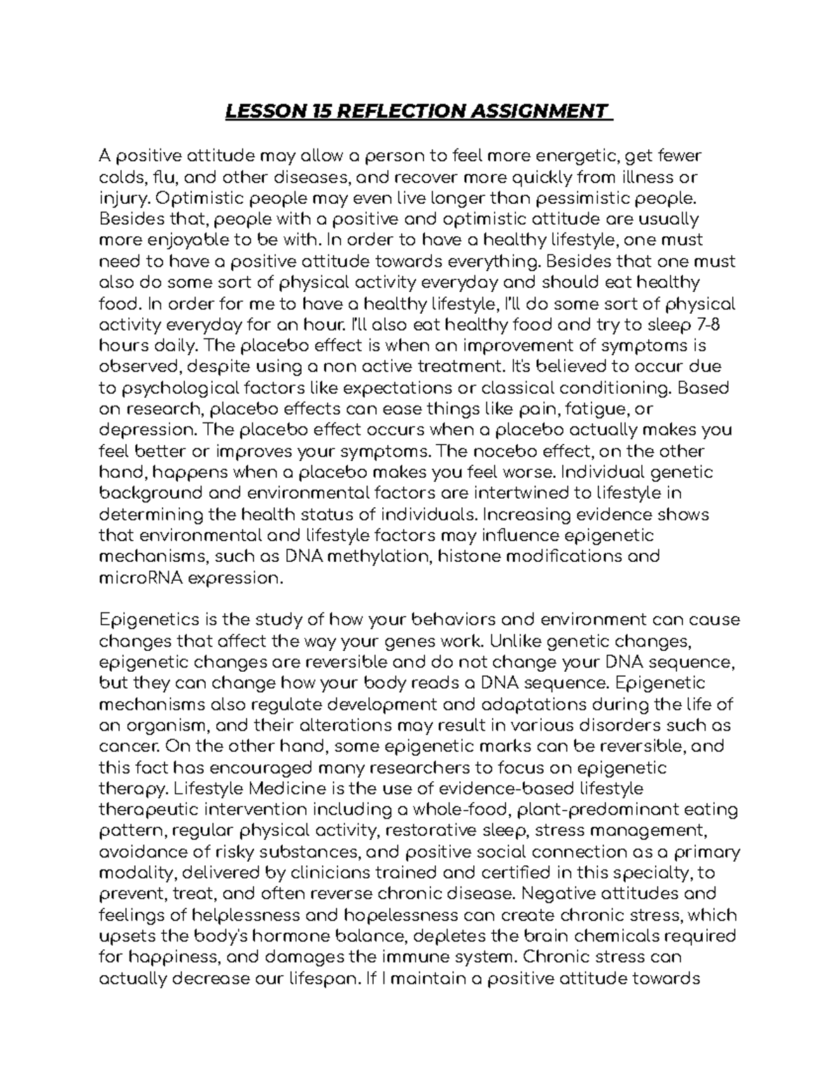 Lesson 15 Reflection Assignment - LESSON 15 REFLECTION ASSIGNMENT A ...