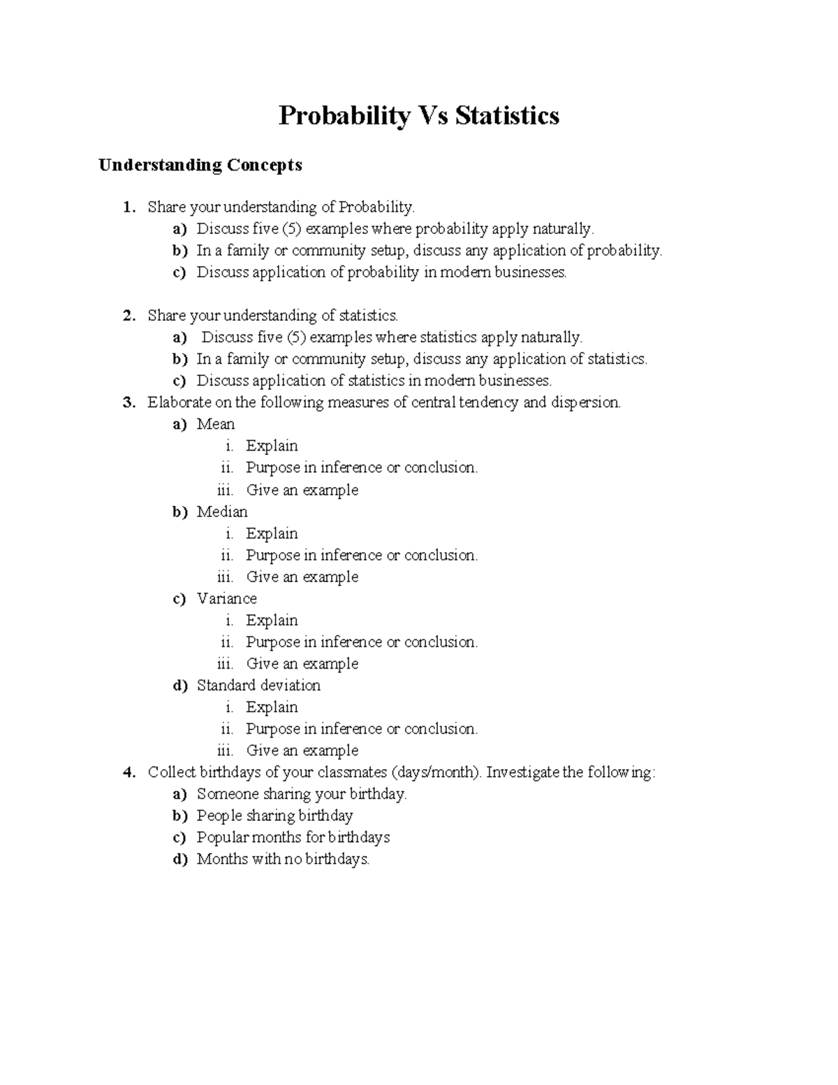 Tutorial 1-Week 1 - Probability Vs Statistics Understanding Concepts ...