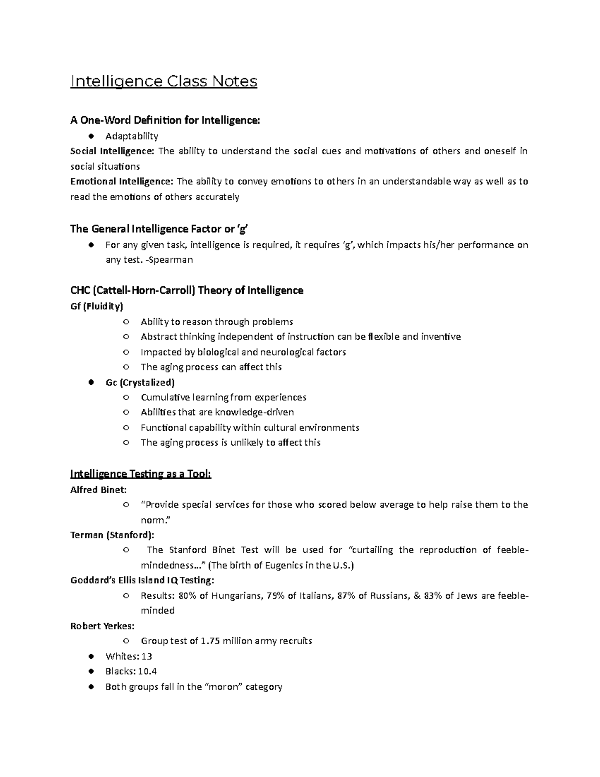 Intelligence class notes - Intelligence Class Notes A One-Word ...