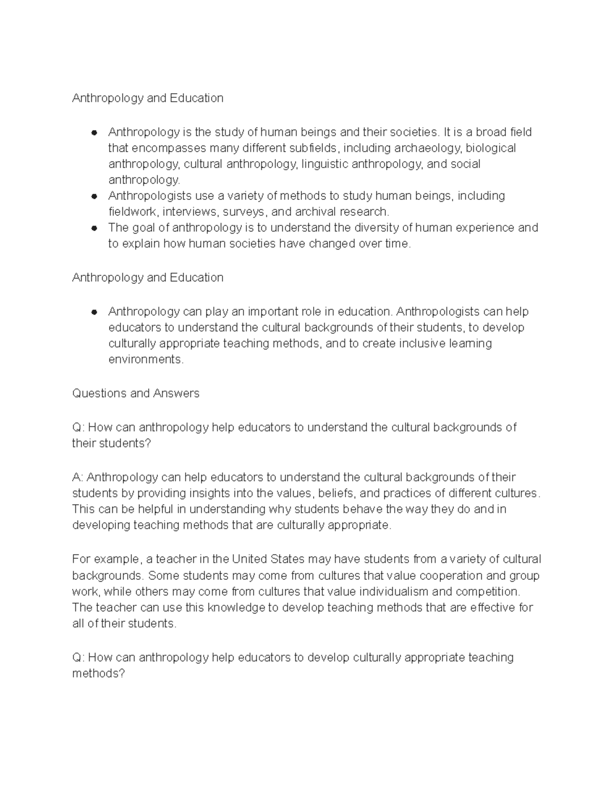 Lecture note for ANTH 480, Lecture 19 - Anthropology and Education ...