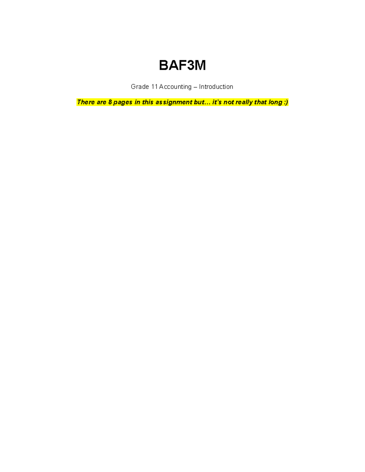 Copy of Ch 1 Introduction - BAF3M Grade 11 Accounting – Introduction There are 8 pages in this ...
