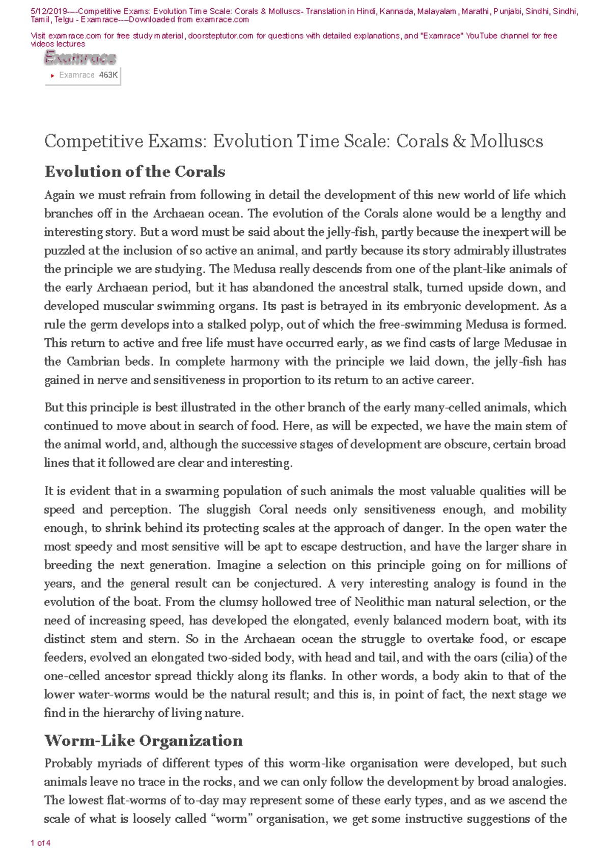 Zoology Time Scale Corals Molluscs - Visit examrace for free study ...