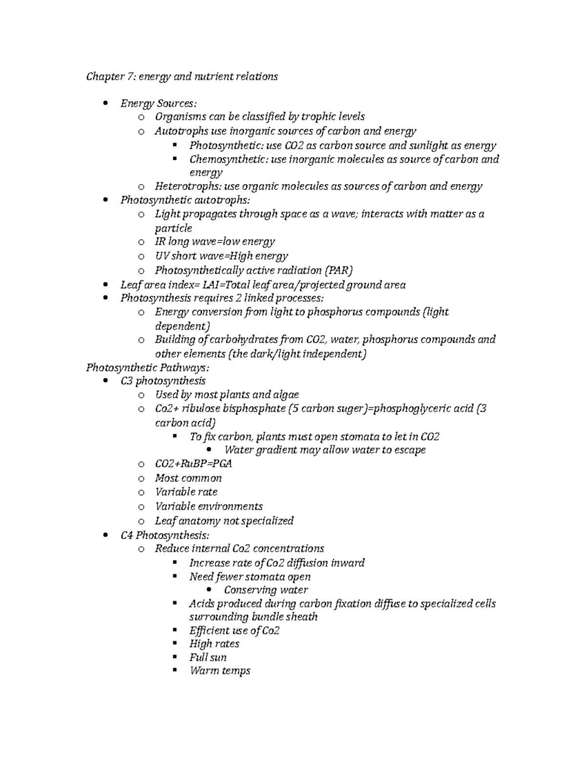 Exam 2 Ecology Lecture Notes All Chapter 7 Energy And Nutrient