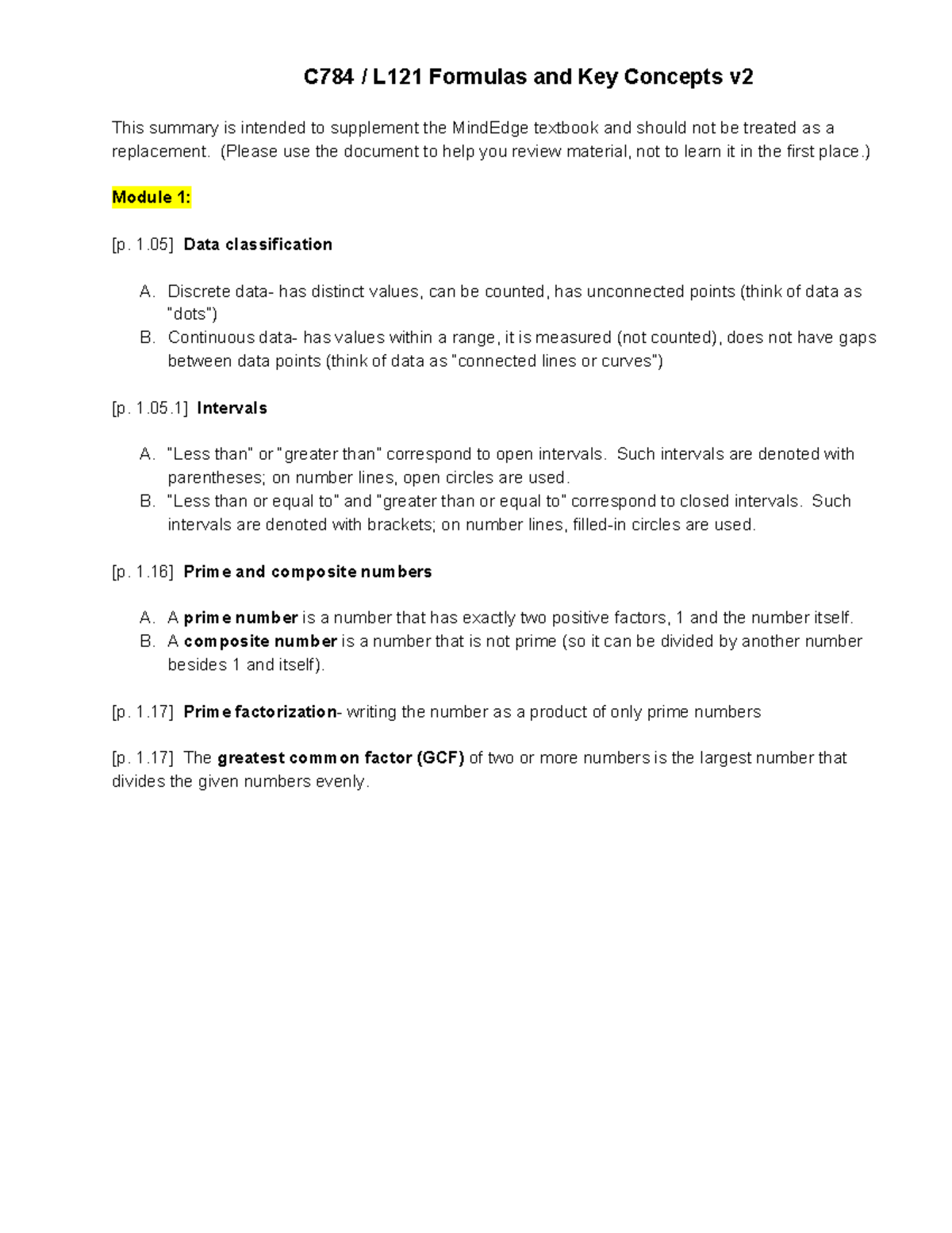 Formulas and Key Concepts v2 - C784 / L121 Formulas and Key Concepts v ...