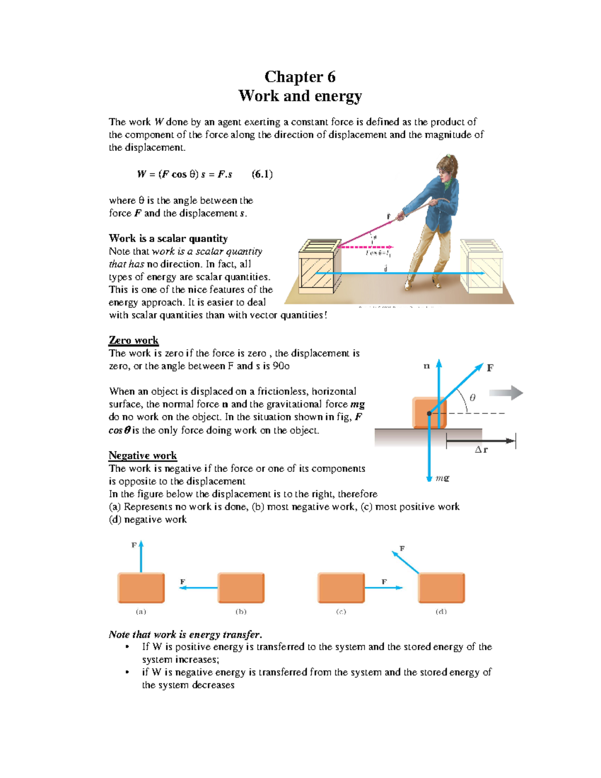 Chapter 7 and 8 Work - Physics lectures - Chapter 6 Work and energy The ...