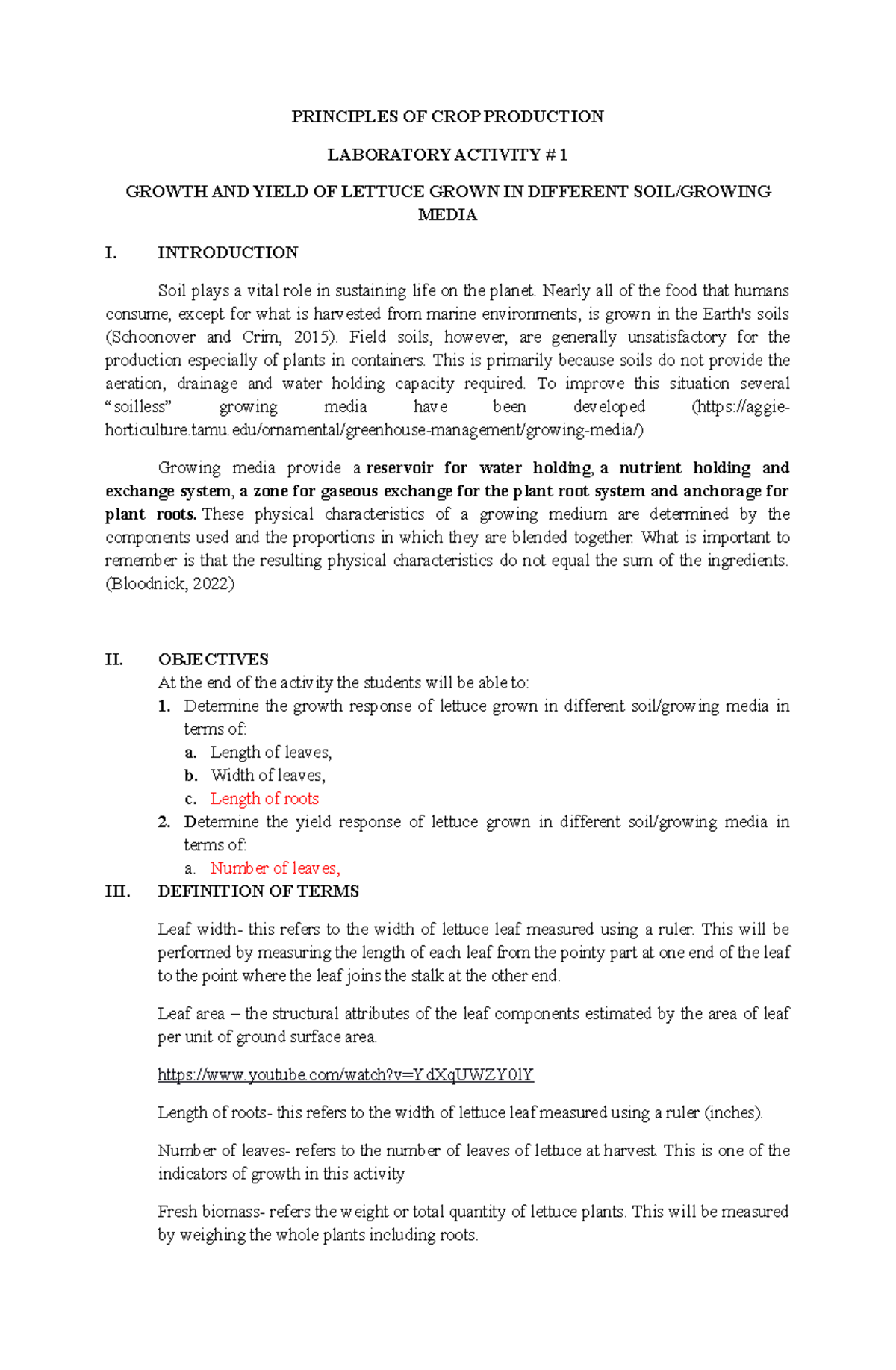 Crop science 2 final act - PRINCIPLES OF CROP PRODUCTION LABORATORY ...