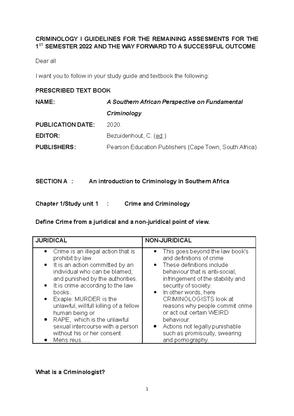 CRIM I guidelines-1 (Auto Recovered) - CRIMINOLOGY I GUIDELINES FOR THE ...