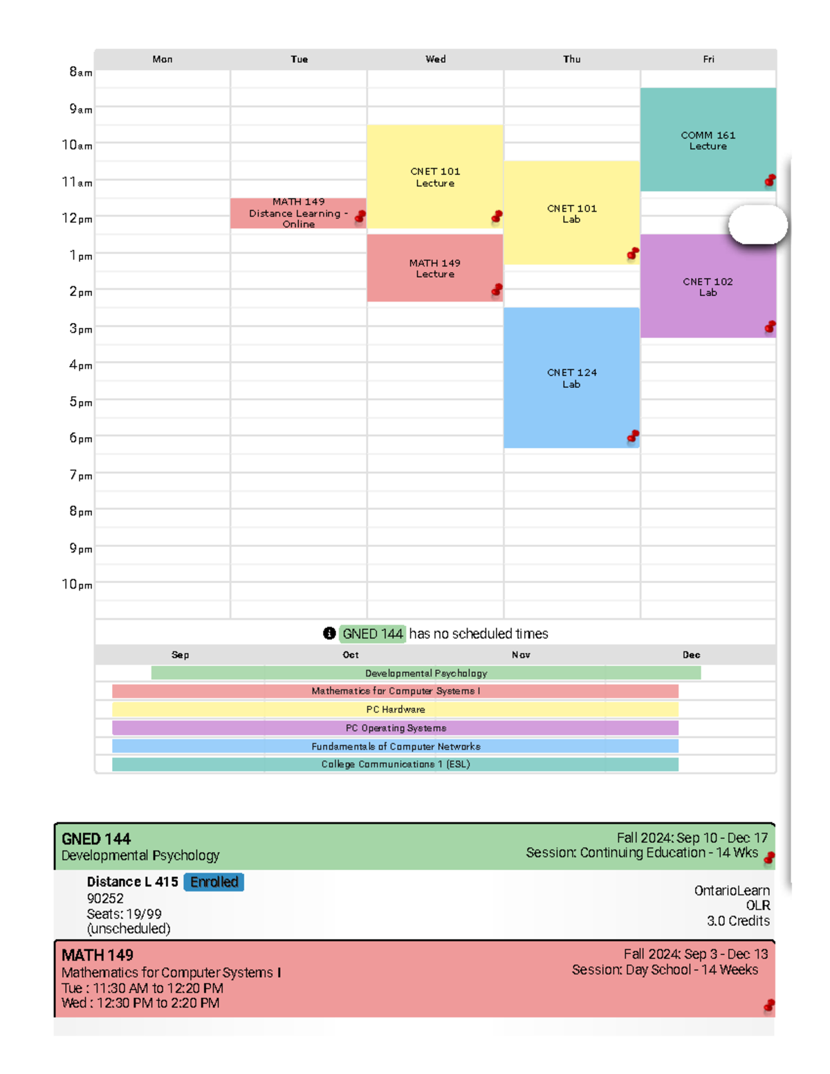 GNED 144 & MATH 149 Fall 2024 Course Schedule - GNED 144 has no ...