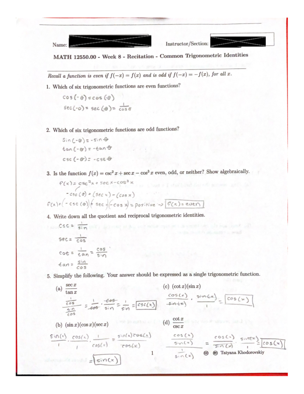 Math Recitation Week 8 - MATH 125 - Studocu