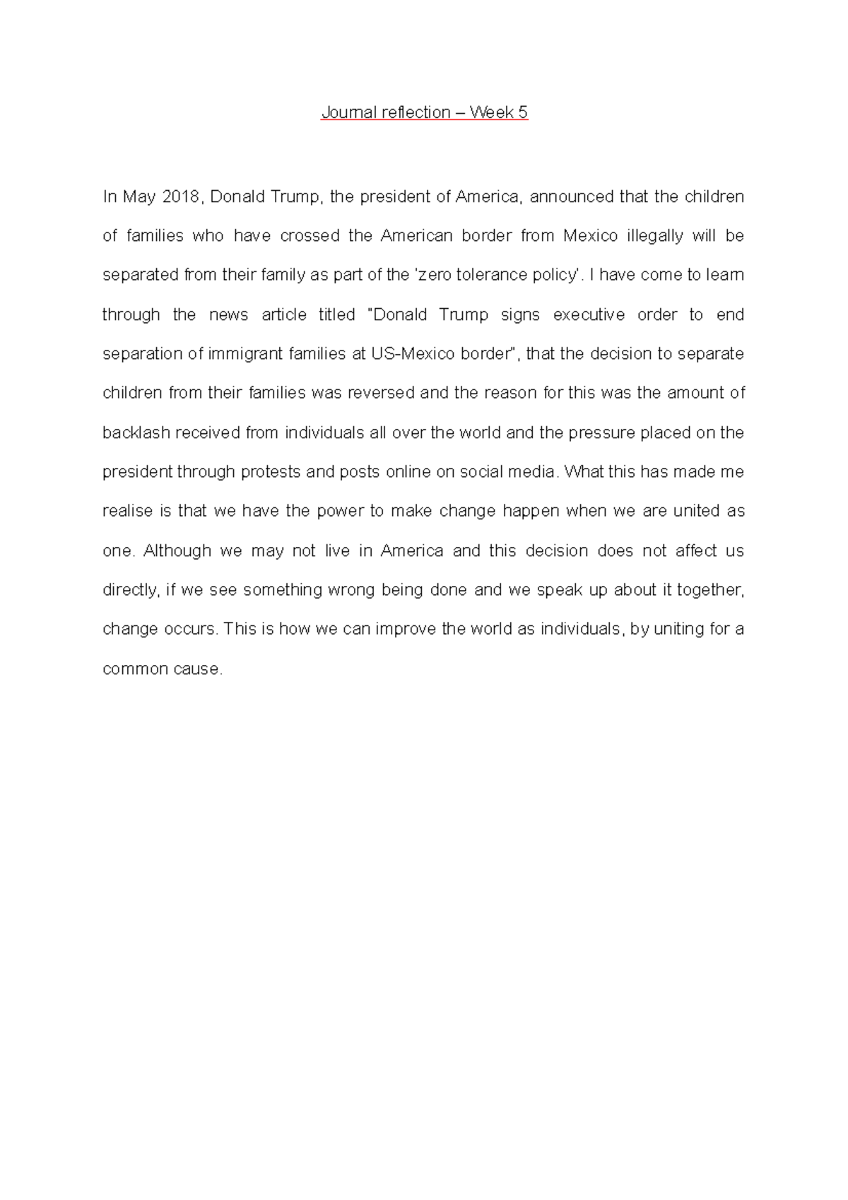 Week 5 - Reflective journal review of newspaper article "Donald Trump ...