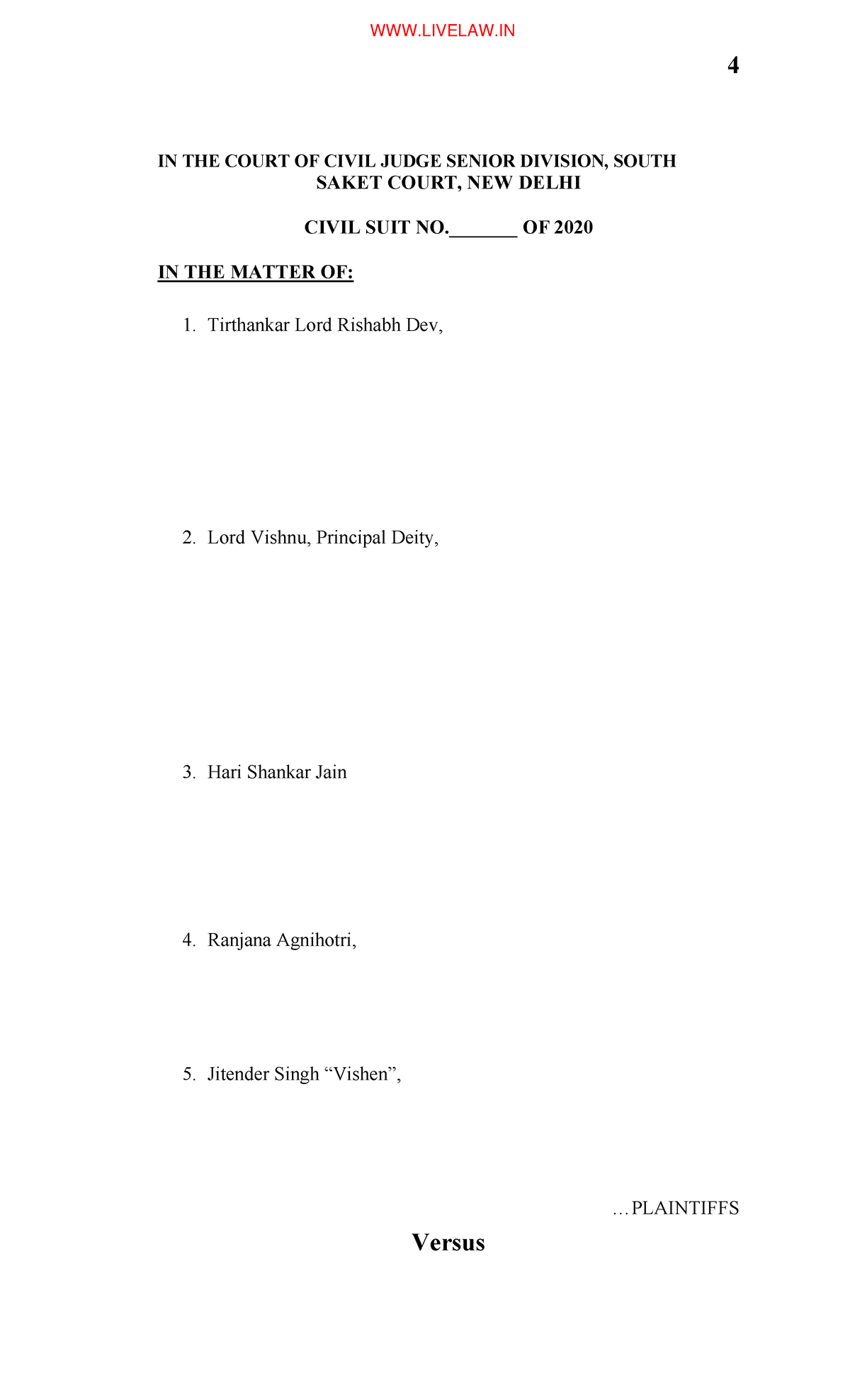 Format CS - 4 IN THE COURT OF CIVIL JUDGE SENIOR DIVISION, SOUTH SAKET ...