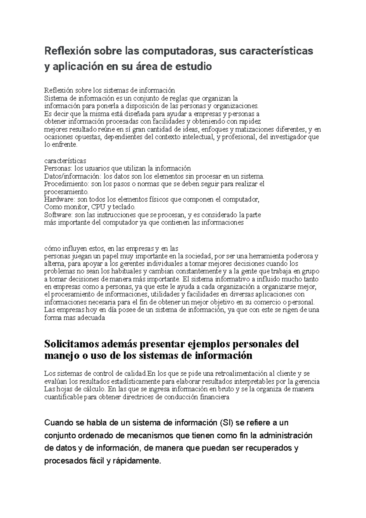 practica informatica - Reflexión sobre las computadoras, sus ...
