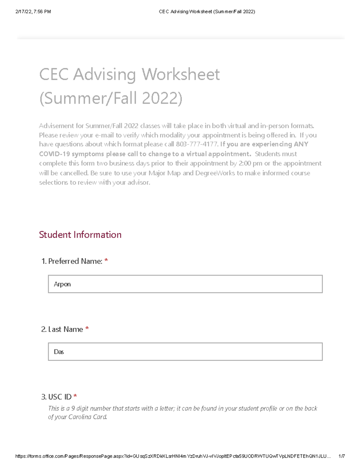 CEC Advising Worksheet (Summer Fall 2022) - CEC Advising Worksheet ...
