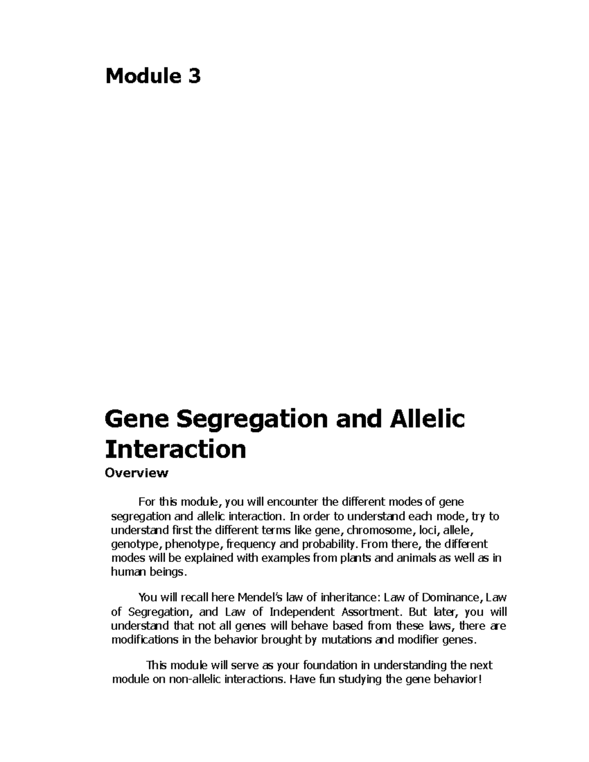 Module 3 Gene segregation and allelic interaction - Module 3 Gene ...