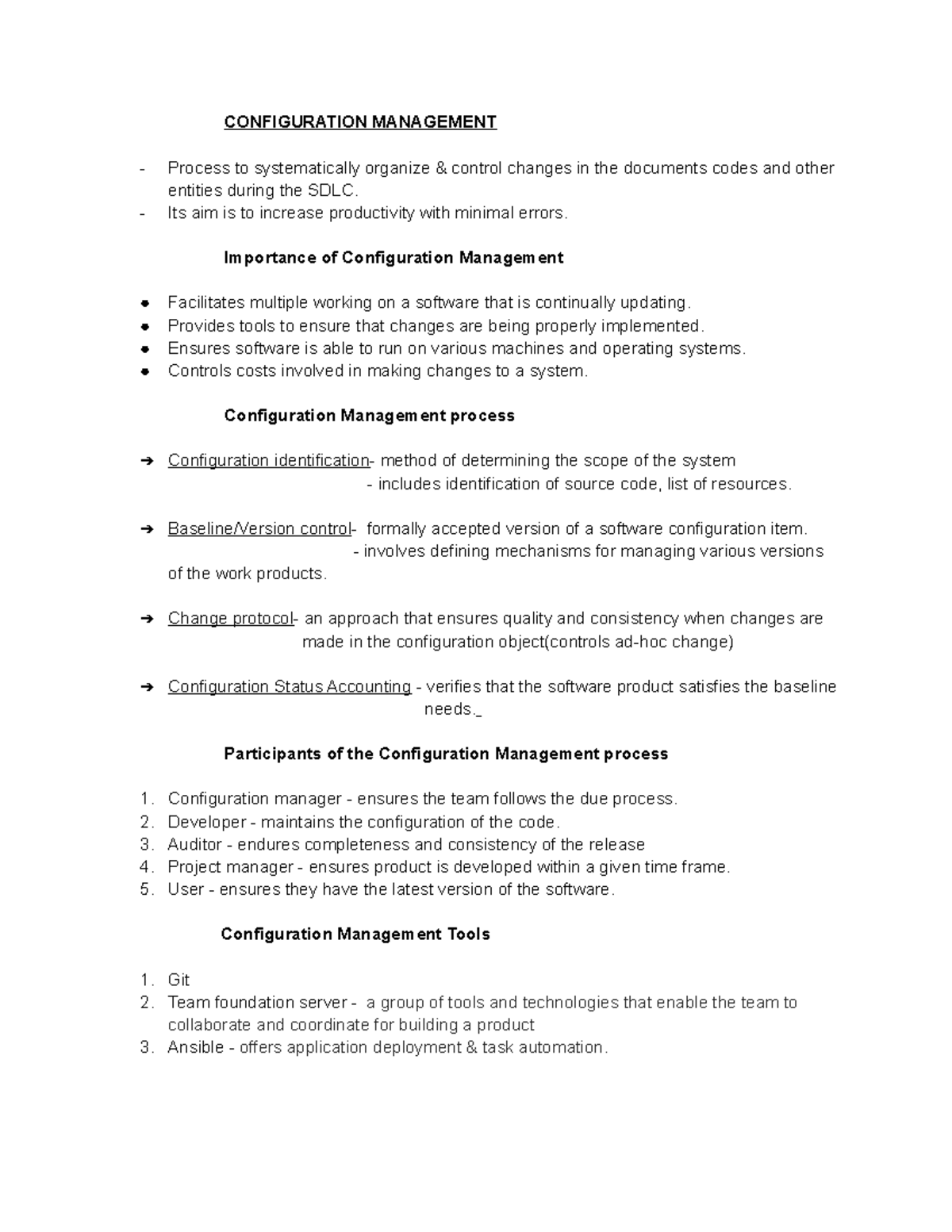 Software Engineering - Useful notes - CONFIGURATION MANAGEMENT Process ...